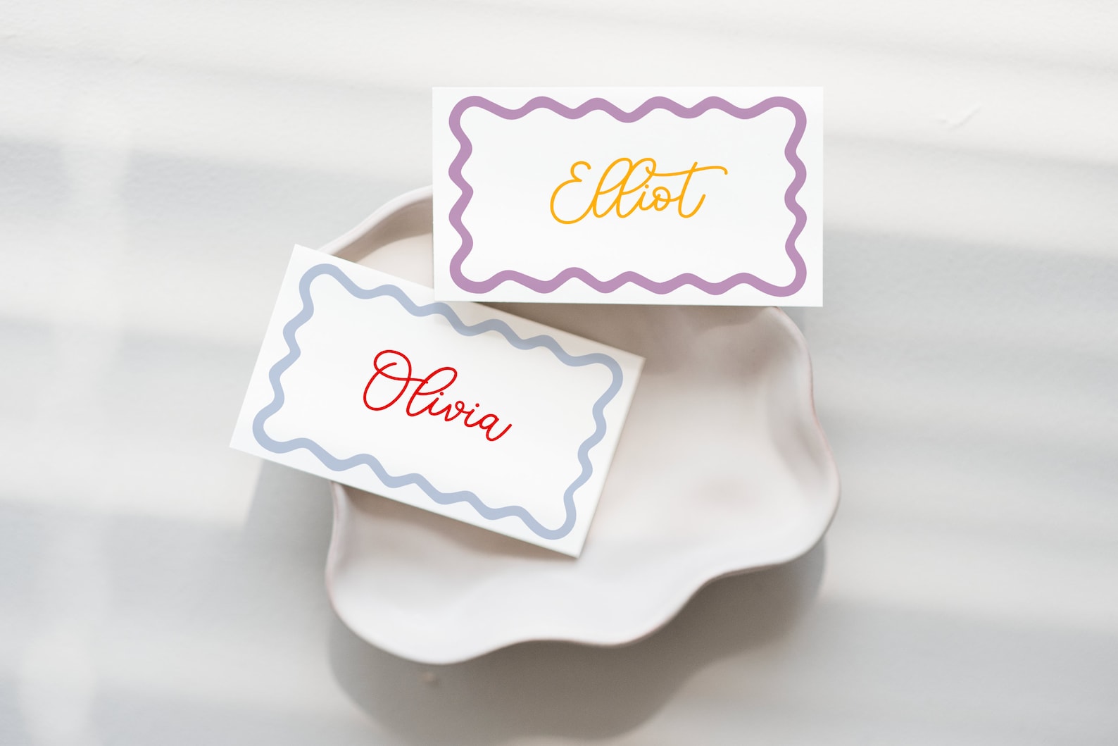 Curvy Place Cards, Colorful Name Cards, Wavy Border, Curvy Invitation ...
