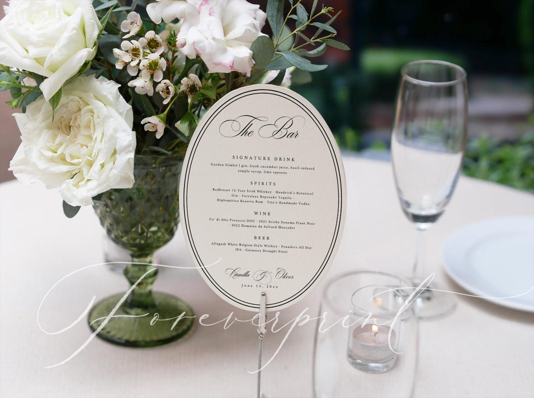 Oval Bar Menu Sign Template, Wedding Bar Sign, Signature Drink ...