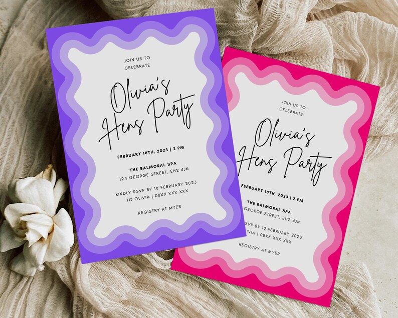 Hens Party Wave Bridal Shower Invitation Curve Modern Bridal - Etsy
