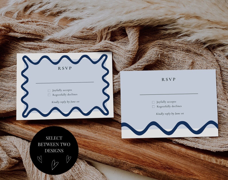 Wave Wedding Invitation Template Set Minimalist Wedding - Etsy