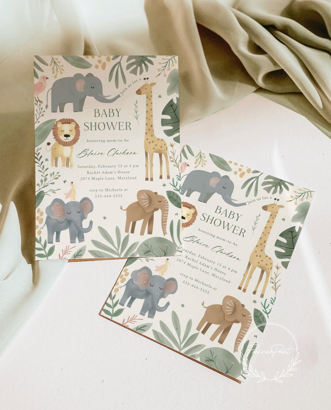 Safari Baby Shower Invitation Template, Jungle Animals Editable ...