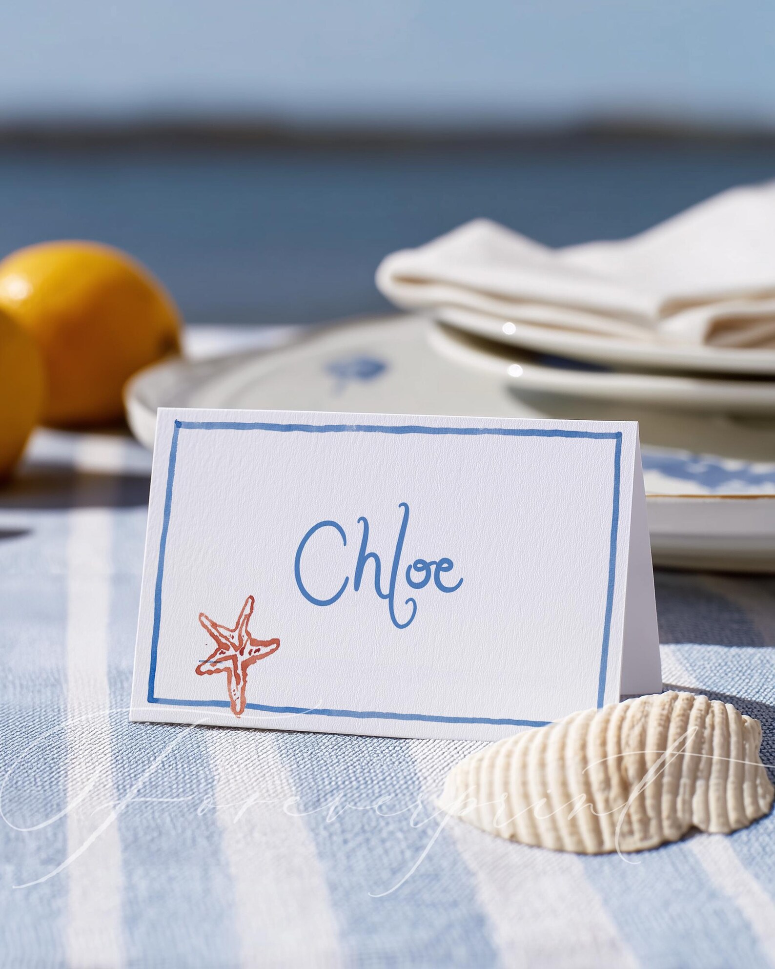 Blue Coastal Place Cards Template, Printable Place Cards, Watercolor ...