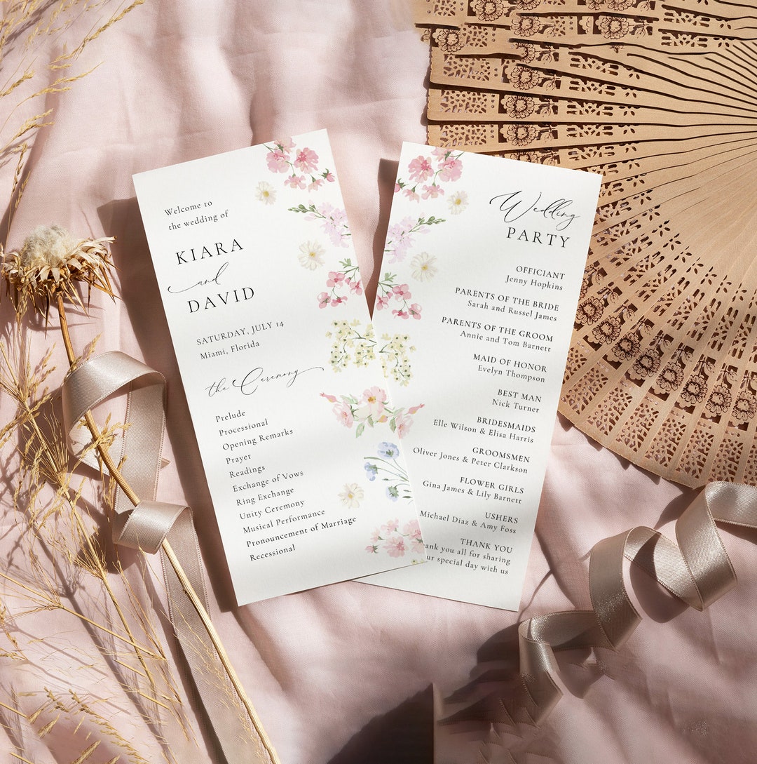Pastel Wildflower Program Template, Wildflower Wedding Program, Wedding ...