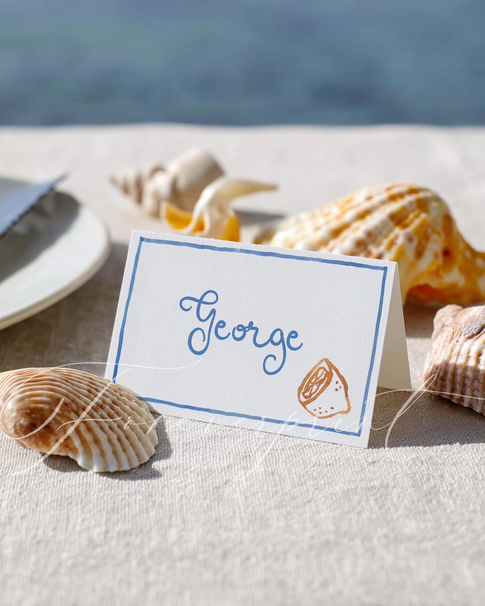 Blue Coastal Place Cards Template, Printable Place Cards, Watercolor ...