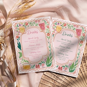 Colorful Floral Drinks Menu Template, Hand Drawn, Printable Drinks Sign ...