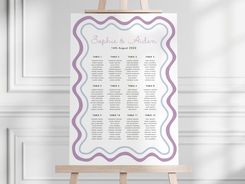 Wave Wedding Seating Chart Template With Scallop Edge, Modern Retro ...