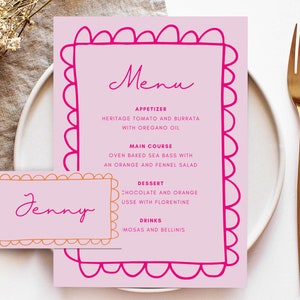 Pink Wavy Menu Template, Birthday Menu, Valentines Menu, Hand Drawn ...