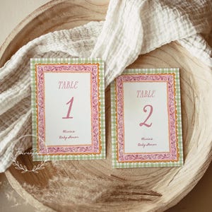 Pink Green Table Number Template, Hand Drawn, Printable Table Number ...