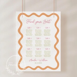 Wavy Border Seating Chart Template, Whimsical Wedding Sign, Printable ...