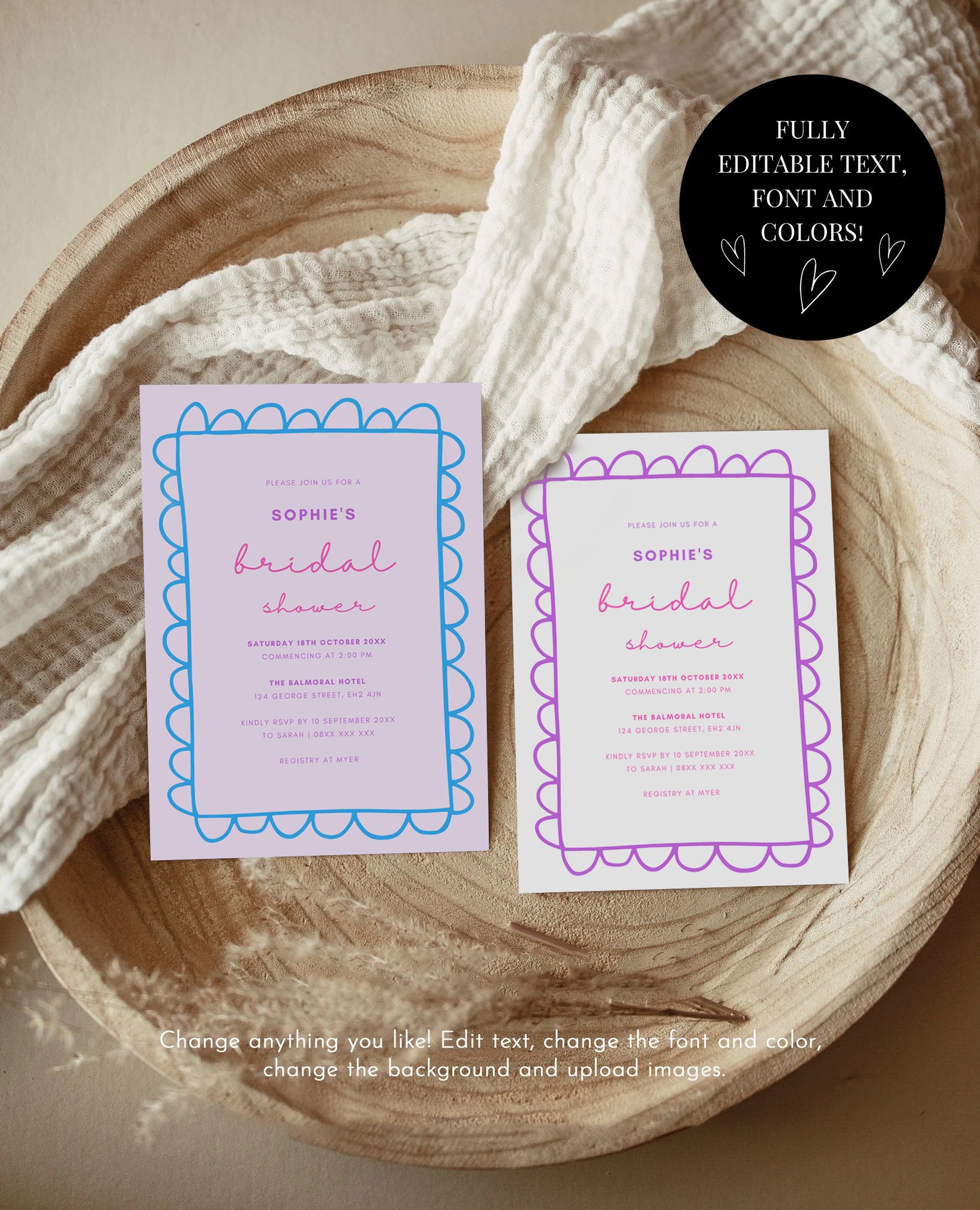 Wave Bridal Shower Invitation, Curve Modern Bridal Shower Invite, PINK Bridal Shower, Editable ...