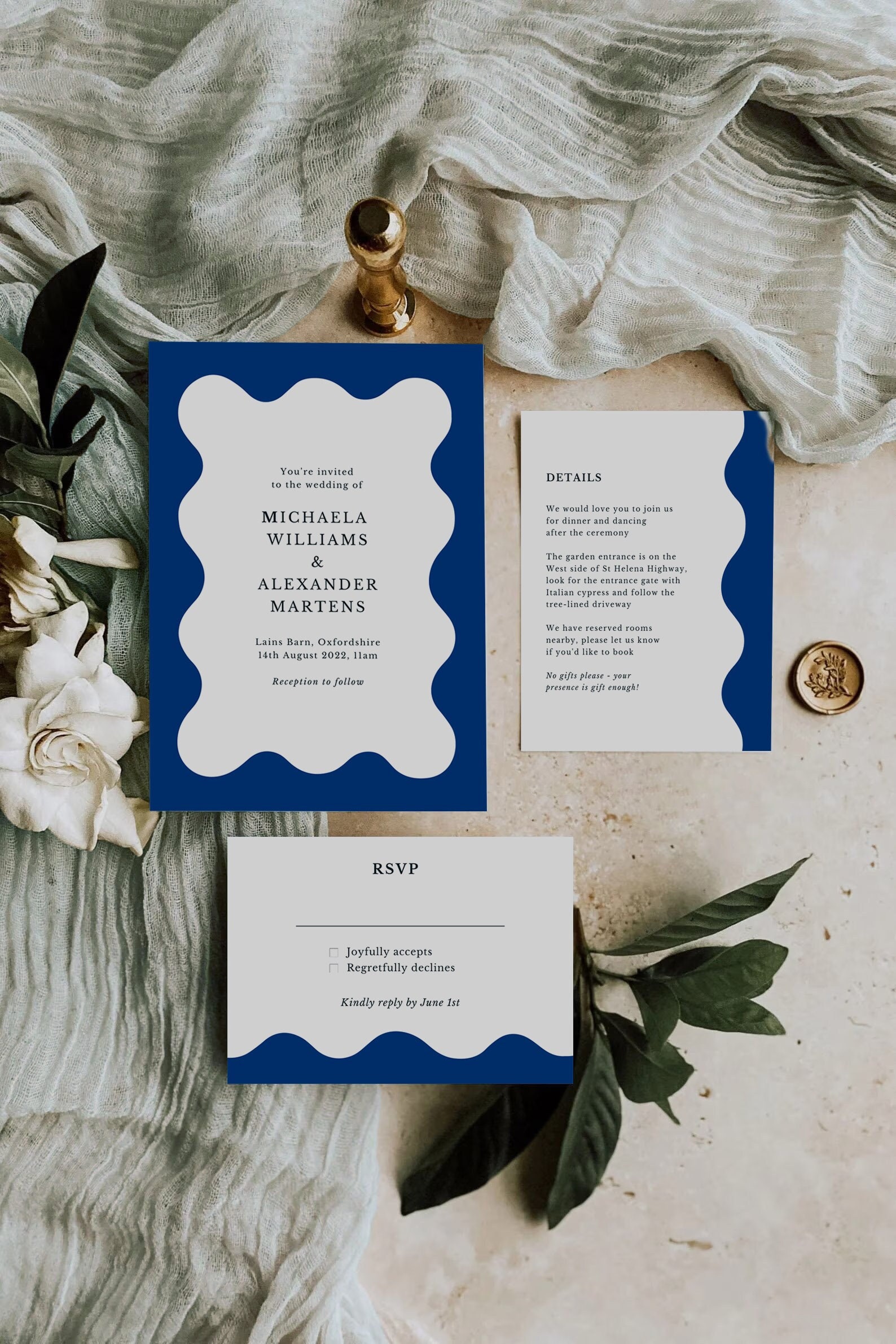 Wavey Wedding Invitation Template, Instant Download Editable Invite ...