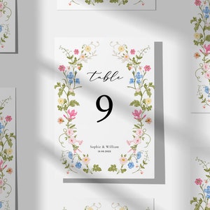 Wildflower Wedding Table Numbers Template, Printable Table Numbers ...
