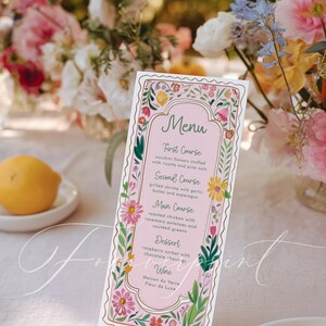 Pink Floral Menu Template, Hand Drawn, Printable Dinner Menu, Editable ...