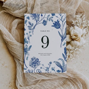 Blue Botanics Table Numbers, Floral Blue Wedding, Wedding Table Numbers ...