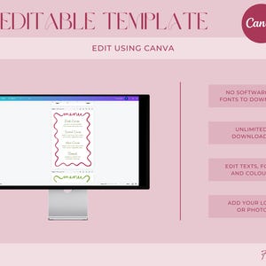 Curvy Menu Template, Hand Drawn, Wedding Bridal Shower Menu, Printable ...