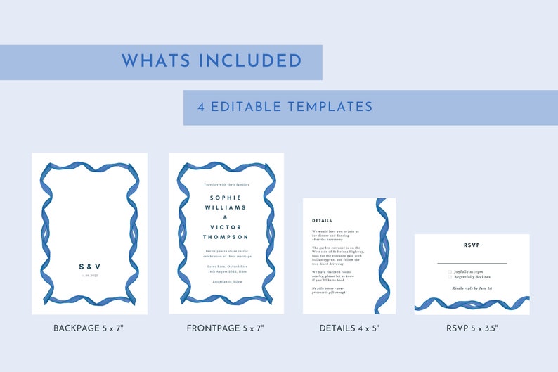 Wavy Wedding Invitation Template, Instant Download Editable Invite ...