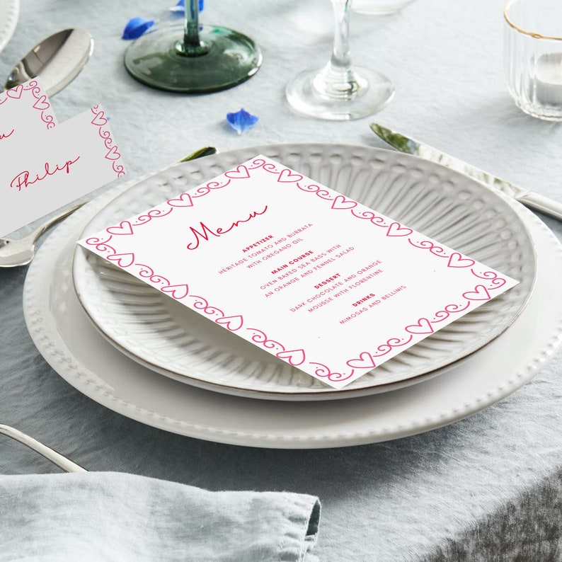 HEARTS Menu Editable Template Printable Dinner Menu Card - Etsy