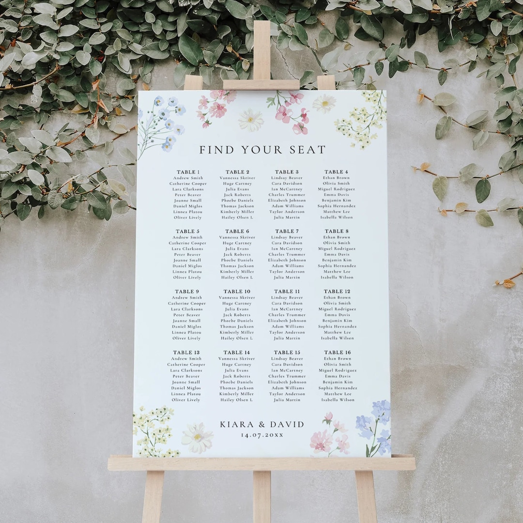 Pastel Wildflower Wedding Seating Chart, Printable Wedding Table Plan ...