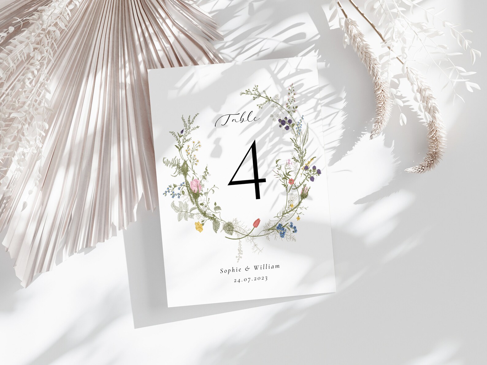 Wildflower Wreath Table Number Cards, Outdoor Garden Wedding, Floral ...