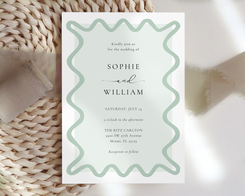 Wavy Wedding Invitation Curve Modern Wedding Invite Modern - Etsy