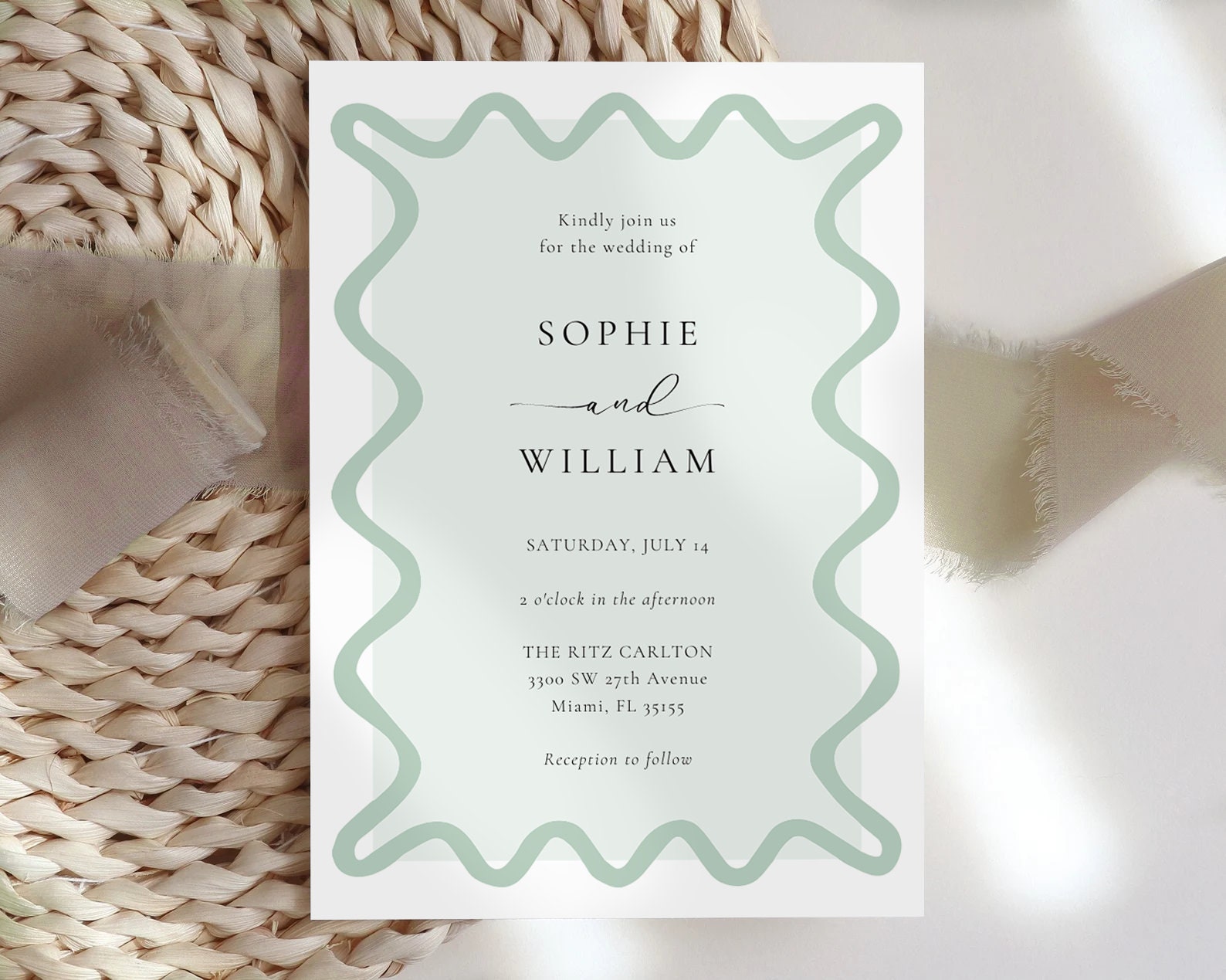 Wavy Wedding Invitation, Curve Modern Wedding Invite, Modern Boho ...