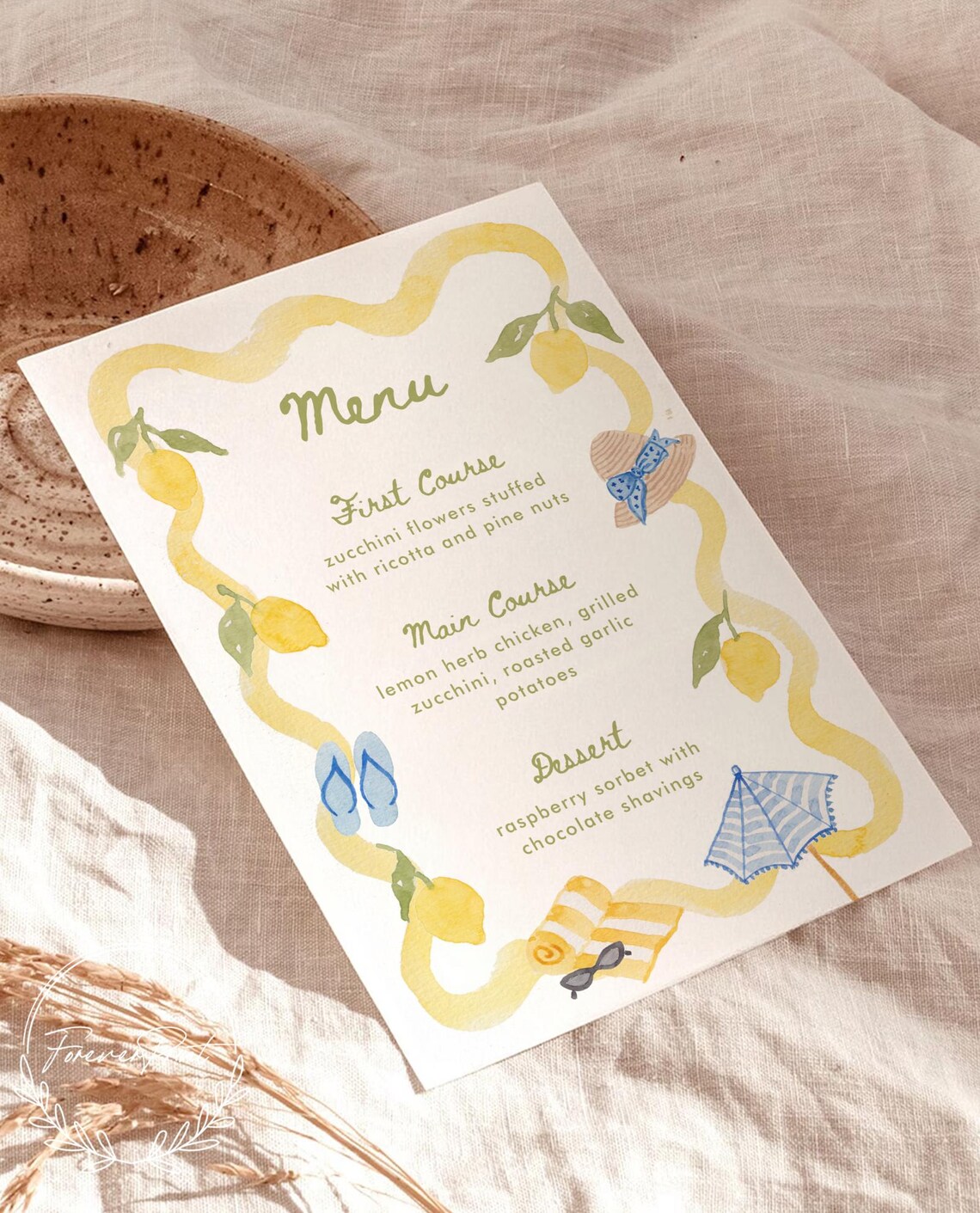 Lemon Summer Wedding Menu Template, Beach Theme Reception Menu ...