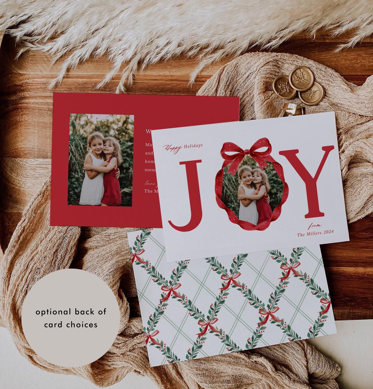 JOY Christmas Card Template | Editable Holiday Photo Card With Red ...