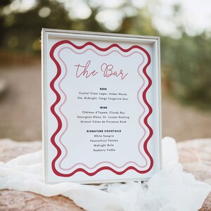 Wavy Bar Menu Template, Hand Drawn, Wedding/bridal Shower Bar Menu ...