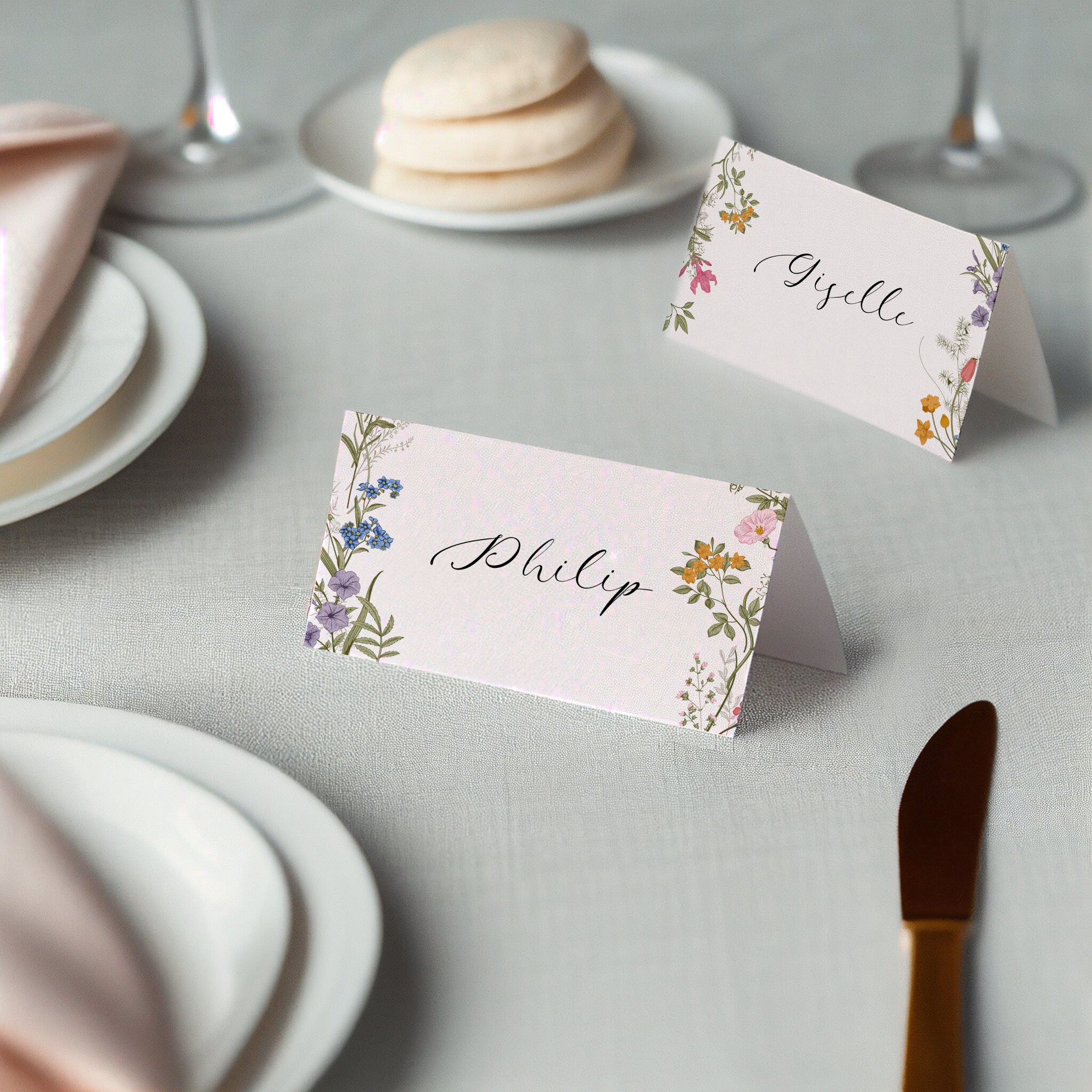 Wildflower Place Cards Template, Printable Place Cards, Wedding Name ...
