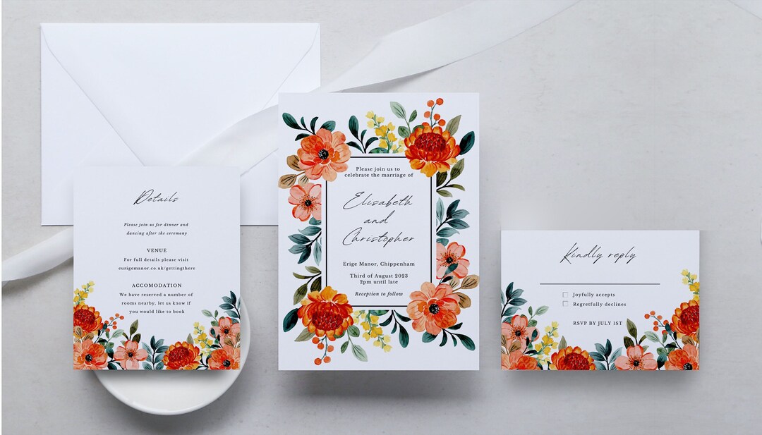 Summer Bright Floral Wedding Invitation Template, Colorful Wedding ...