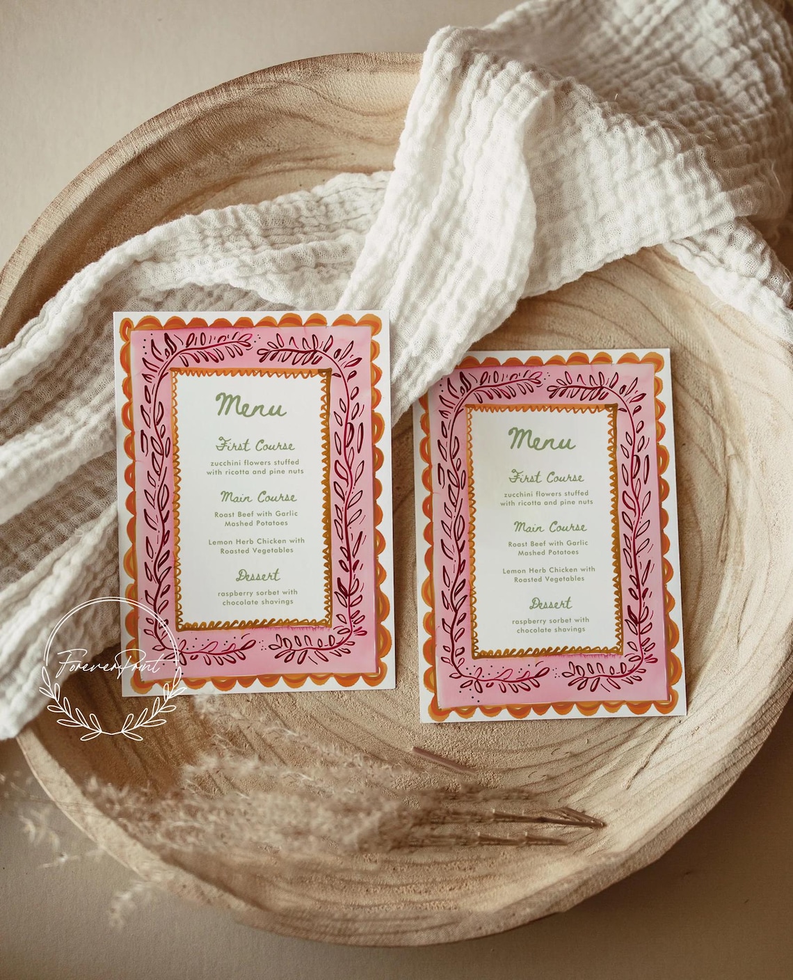 Pink Watercolor Floral Border Menu Template, Rustic Boho Wedding or ...