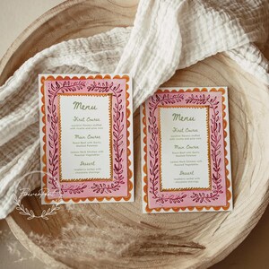 Pink Watercolor Floral Border Menu Template, Rustic Boho Wedding or ...