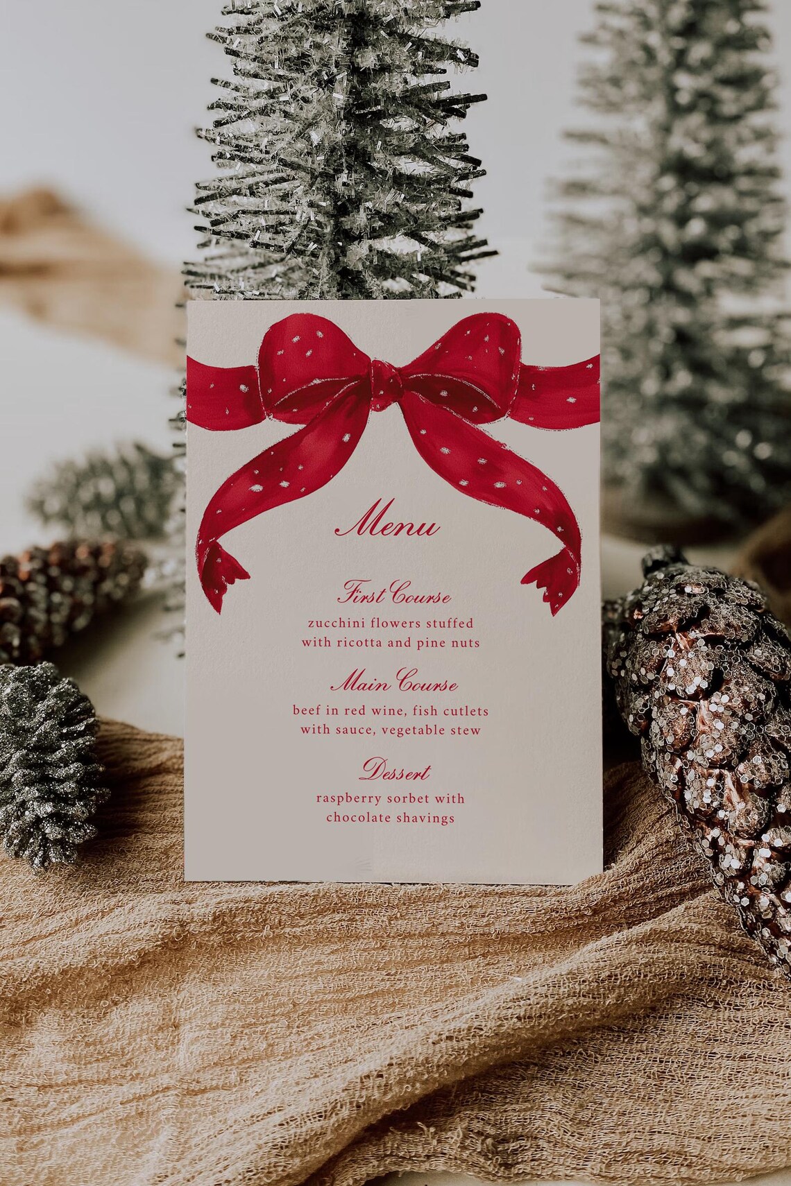 Editable Christmas Menu Template - Holiday Party Menu Printable - Red ...