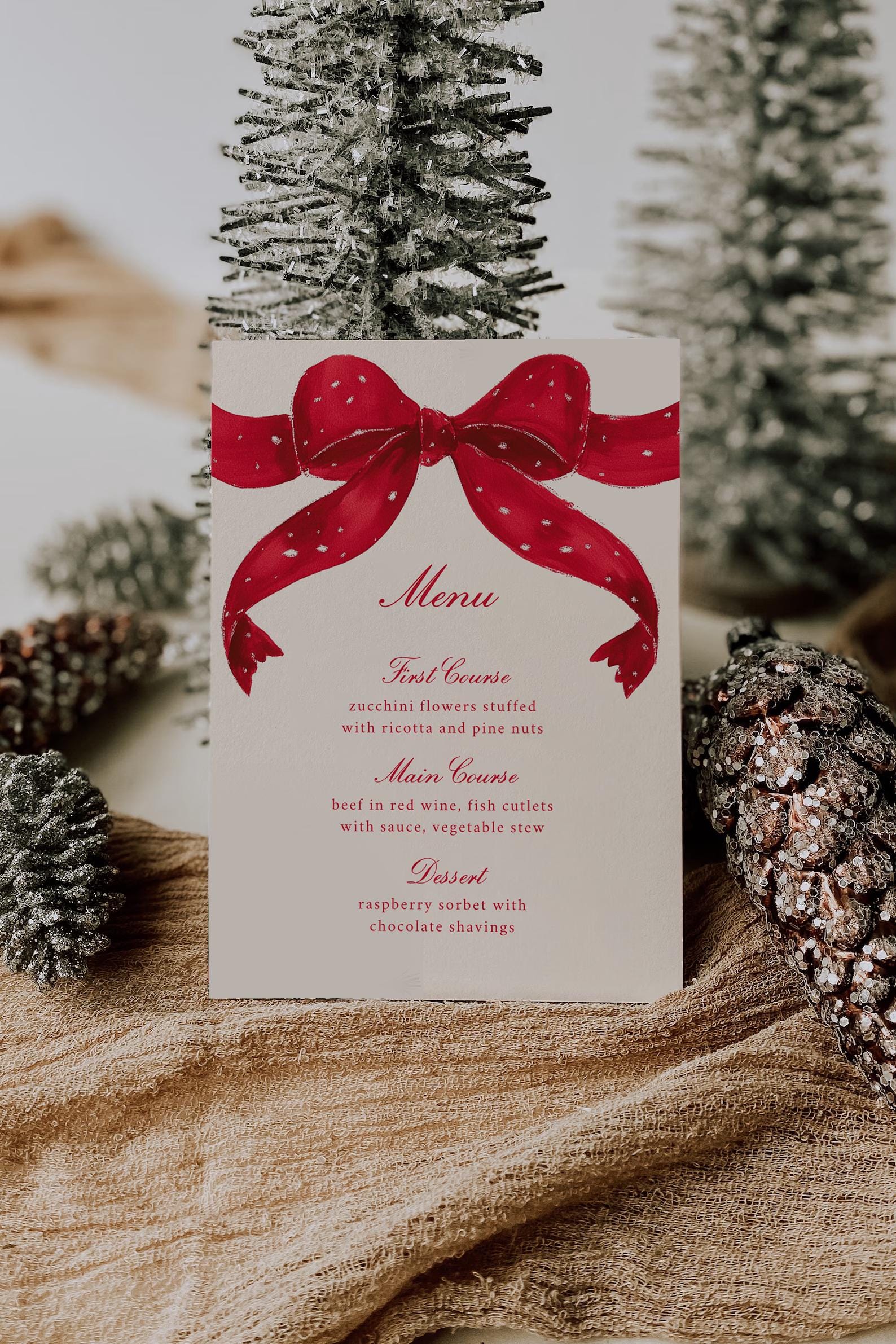 Editable Christmas Menu Template - Holiday Party Menu Printable - Red ...