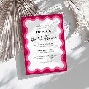 Wave Bridal Shower Invitation, Curve Modern Bridal Shower Invite, PINK Bridal Shower, Editable ...
