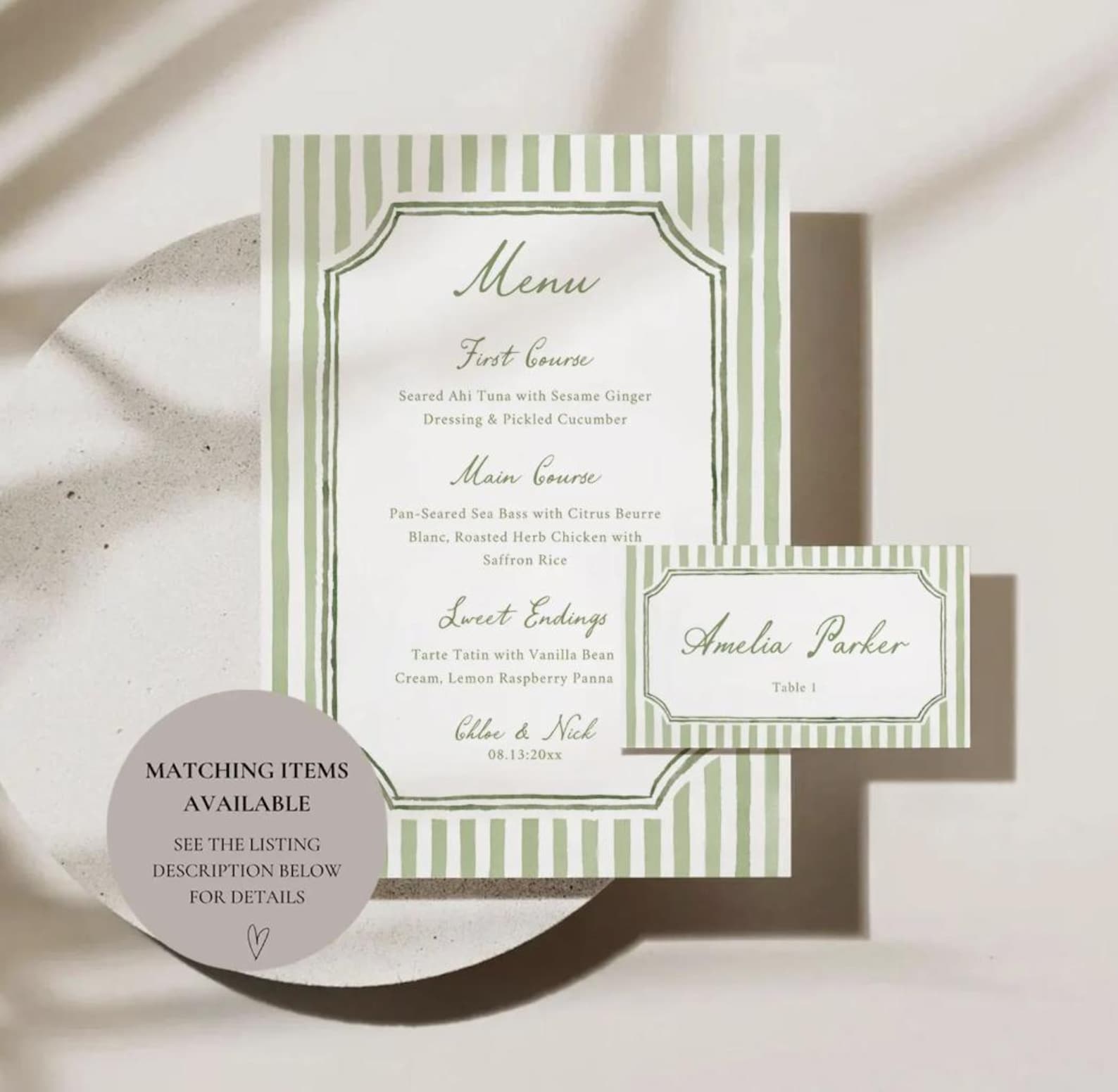 Green Striped Table Number Template, Watercolor, Printable Table Sign ...