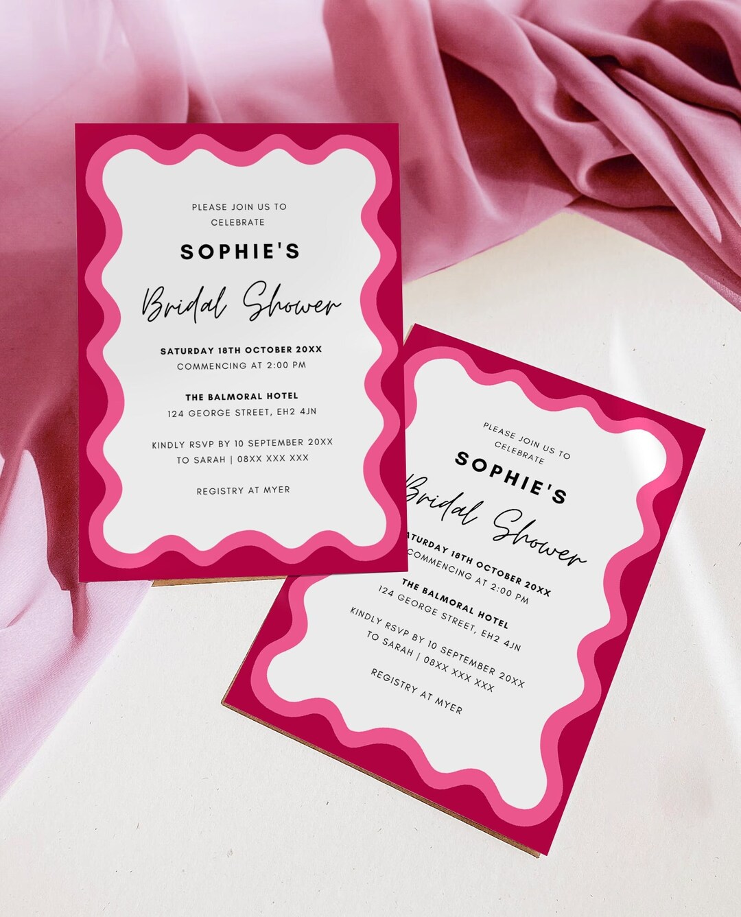 Wave Bridal Shower Invitation, Curve Modern Bridal Shower Invite, PINK Bridal Shower, Editable ...