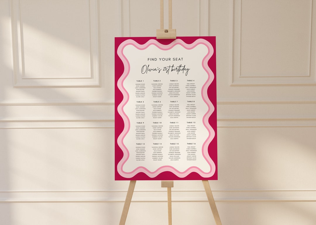 Ladies 21st Birthday Seating Chart, Printable Instant Download ...