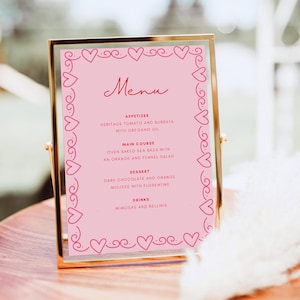 HEARTS Menu Editable Template, Printable Dinner Menu Card, Dinner Party ...