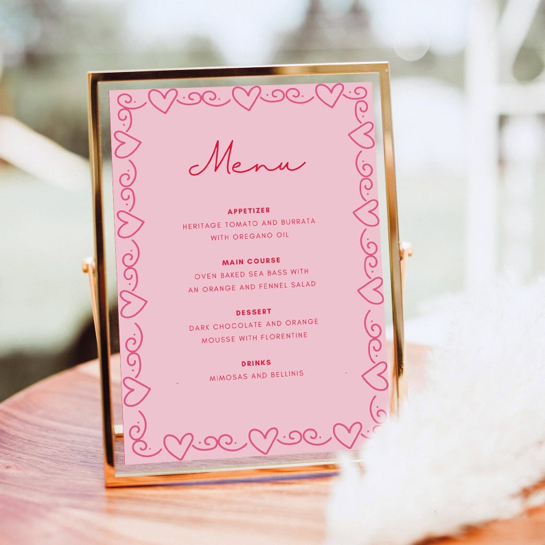 HEARTS Menu Editable Template Printable Dinner Menu Card - Etsy Australia
