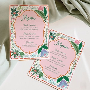 Colorful Floral Spring Menu Template, Hand Drawn, Printable Dinner Menu, Editable Template ...