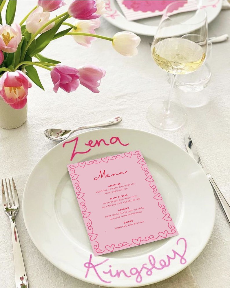 HEARTS Menu Editable Template Printable Dinner Menu Card - Etsy