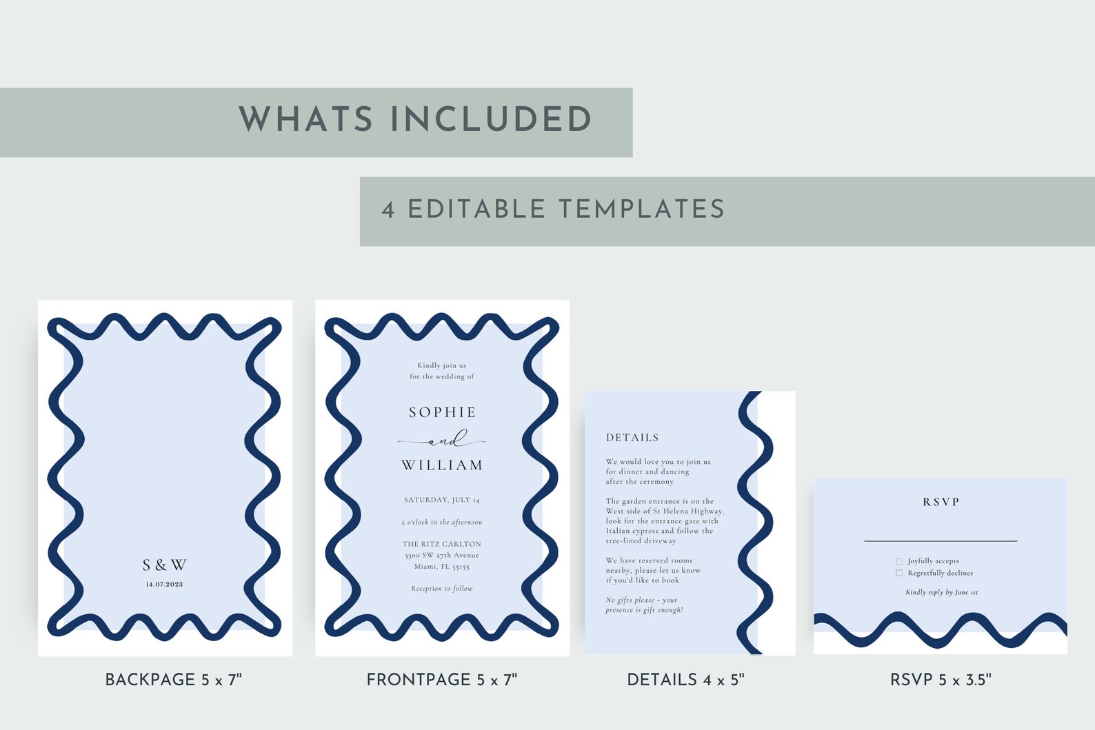 Wave Wedding Invitation Template Set Minimalist Wedding - Etsy UK