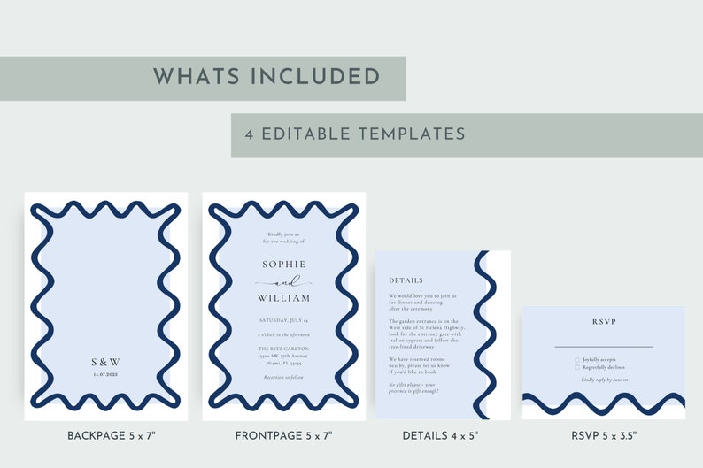 Wave Wedding Invitation Template Set Minimalist Wedding - Etsy