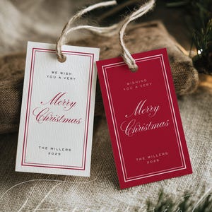 Editable Christmas Gift Tags – Red Holiday Tags With Elegant Script ...