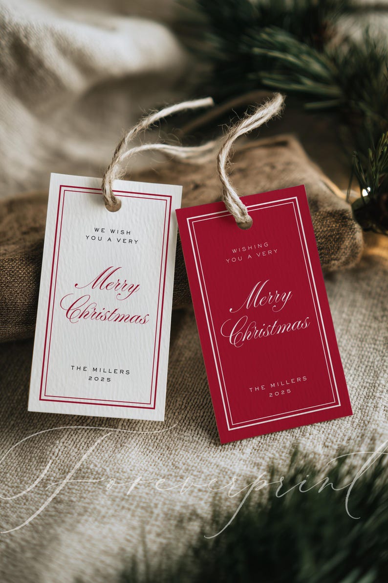 Editable Christmas Gift Tags – Red Holiday Tags With Elegant Script ...