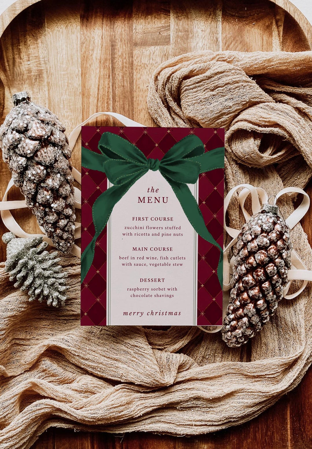Editable Christmas Dinner Menu Template – Festive Holiday Party Menu ...