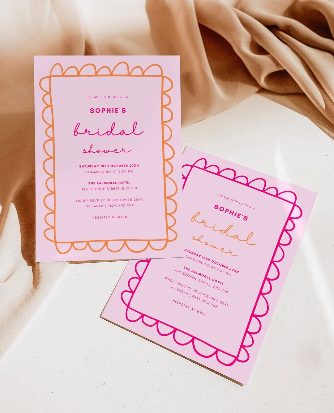 Wave Bridal Shower Invitation, Curve Modern Bridal Shower Invite, PINK Bridal Shower, Editable ...