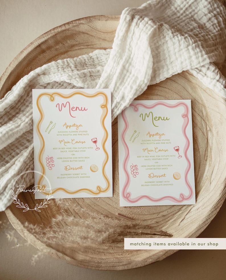Squiggly Place Cards, Colorful Name Cards, Wavy Border, Curvy Frame ...
