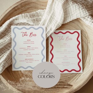 Wavy Bar Menu Template, Hand Drawn, Wedding/bridal Shower Bar Menu ...